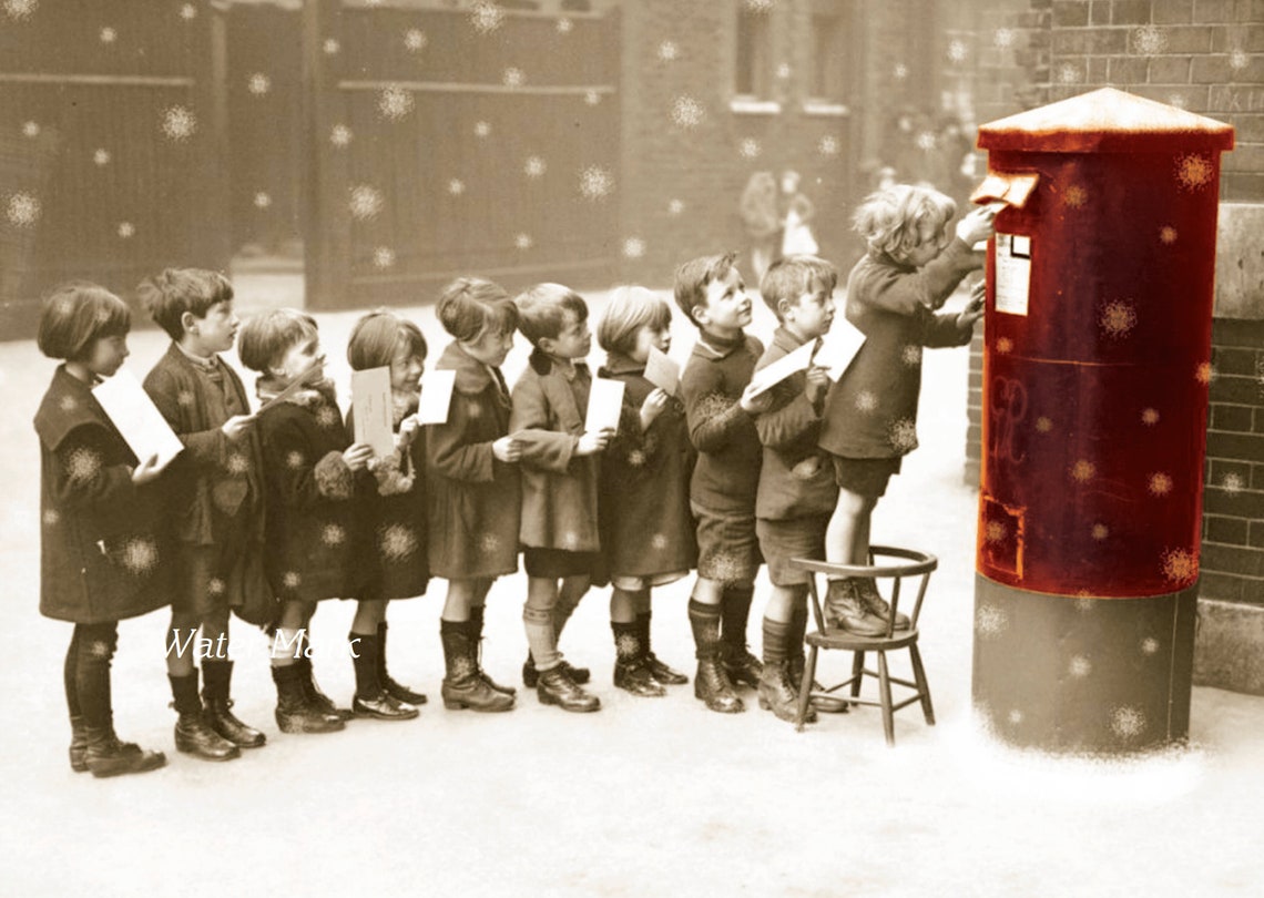 Christmas Line of Children at Mail Box Instant Digital - Etsy