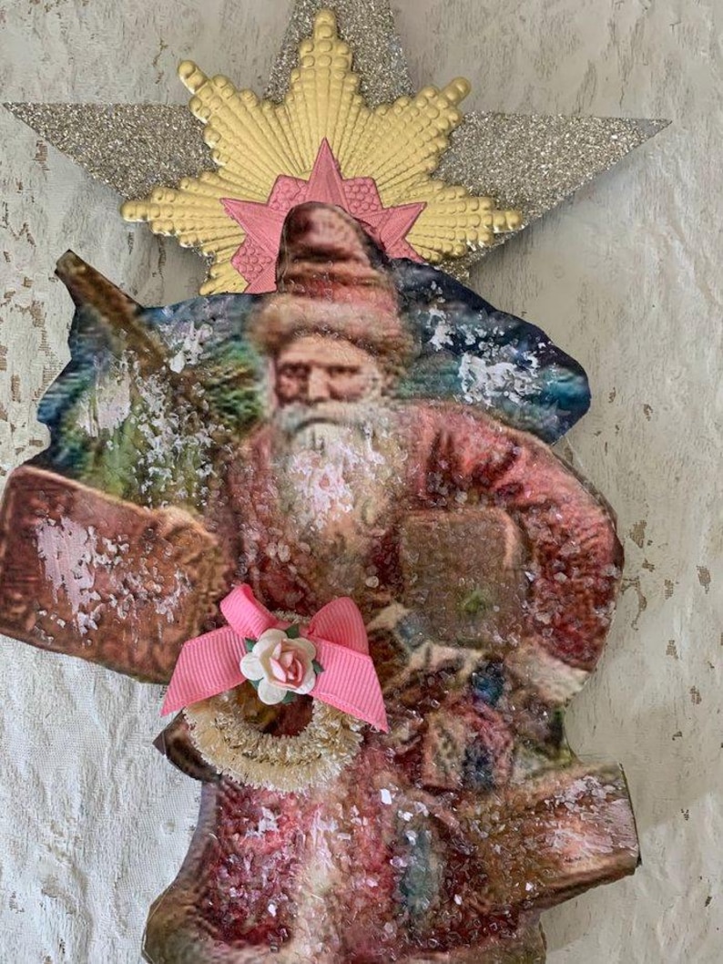 Dresden Victorian Die Cut Vintage Style Pink SANTA CLAUS Ornament ...