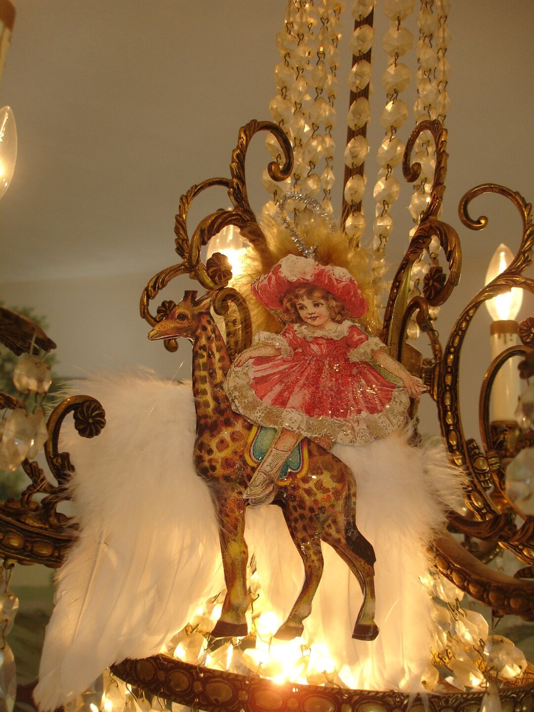 ANGEL* Angels*christmas Victorian Girl Riding a Giraffe Angel Ornament ...