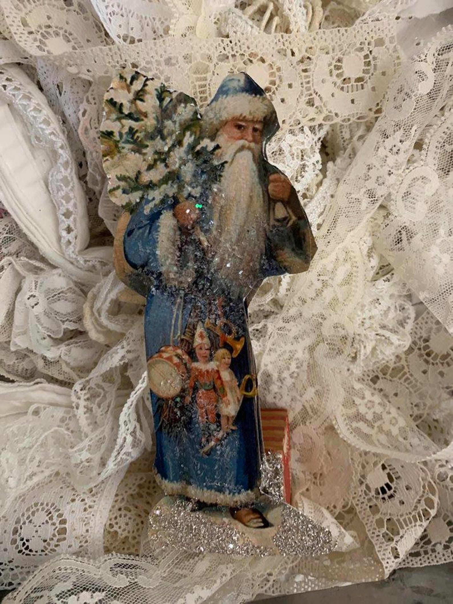 VICTORIAN Blue Santa *recreated From Vintage Die Cut Into This Shelf ...