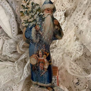 VICTORIAN Blue Santa *recreated From Vintage Die Cut Into This Shelf ...