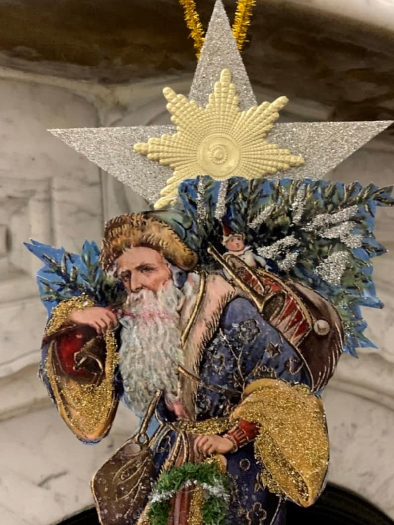 Dresden Victorian Die Cut Vintage Style Golden SANTA CLAUS Ornament ...