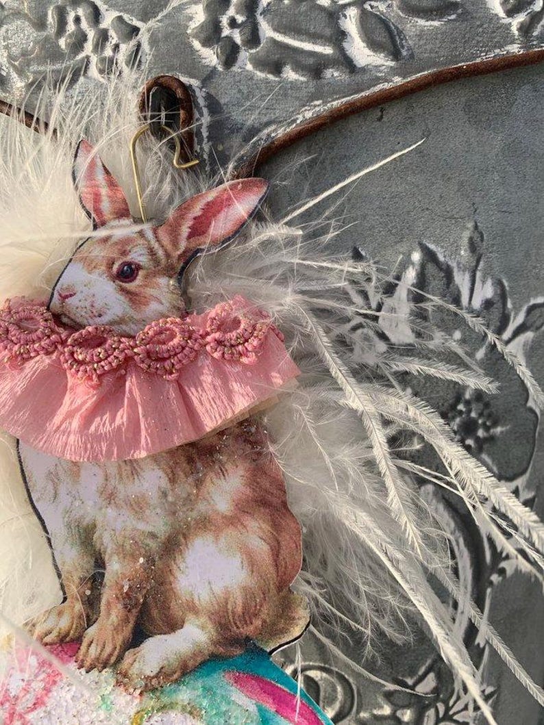 EASTER White Rabbit*crepe Paper Collar*ostrich Feather Trim*wonderful ...