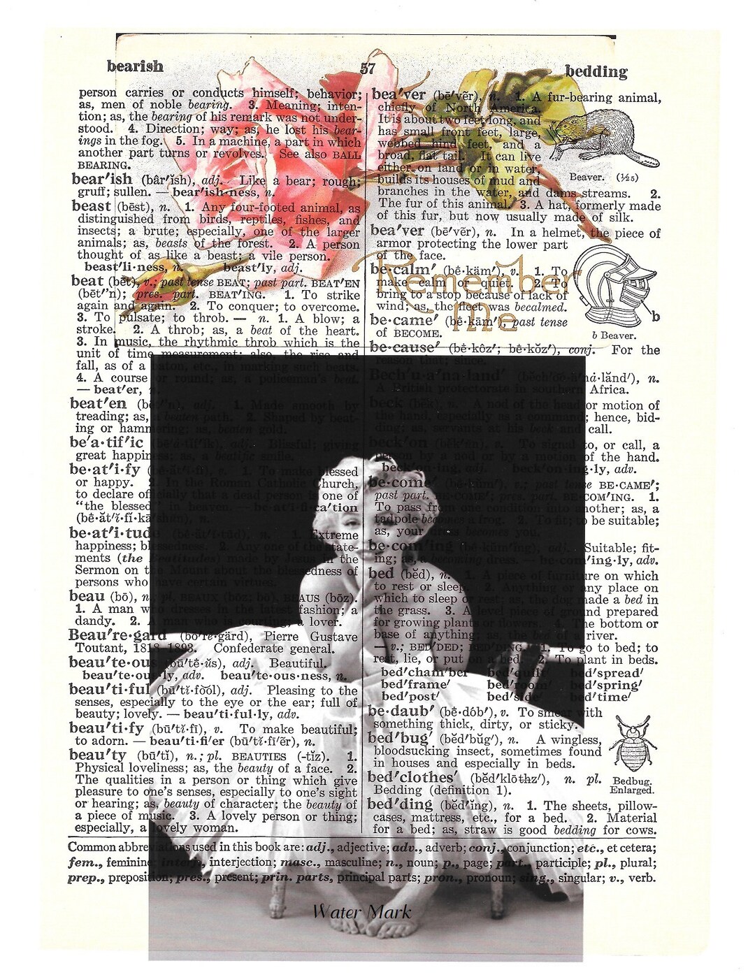 Marilyn Monroe Beautiful Dictionary Page Collageexclusively Oursfabric ...
