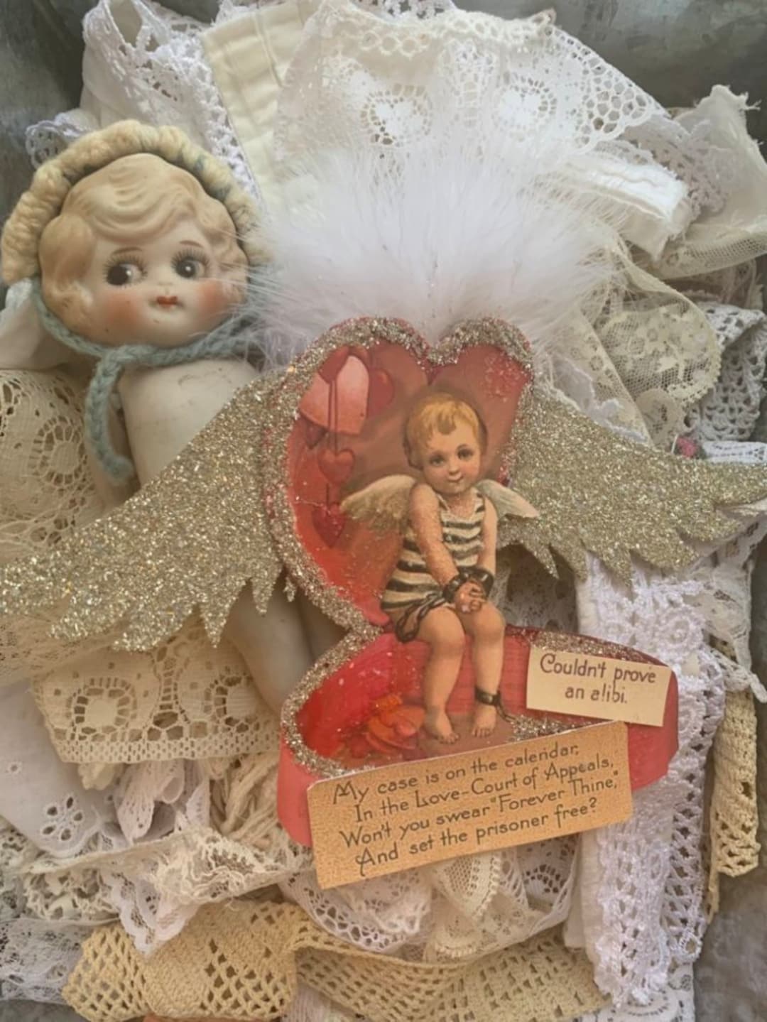 VALENTINE CUPID Ornament*captured With Ball and Chain*he Couldn't Prove ...