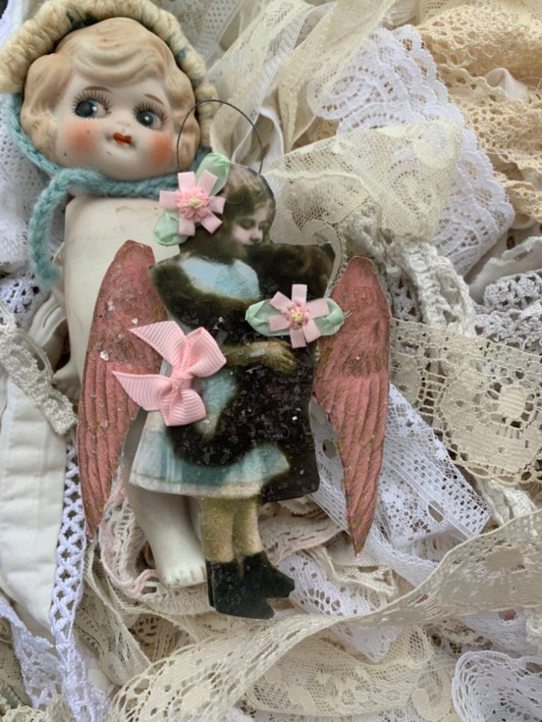 Angel*molly and Jolly Her Teddy Bear Ornament*fir or Feather Tree*gift ...
