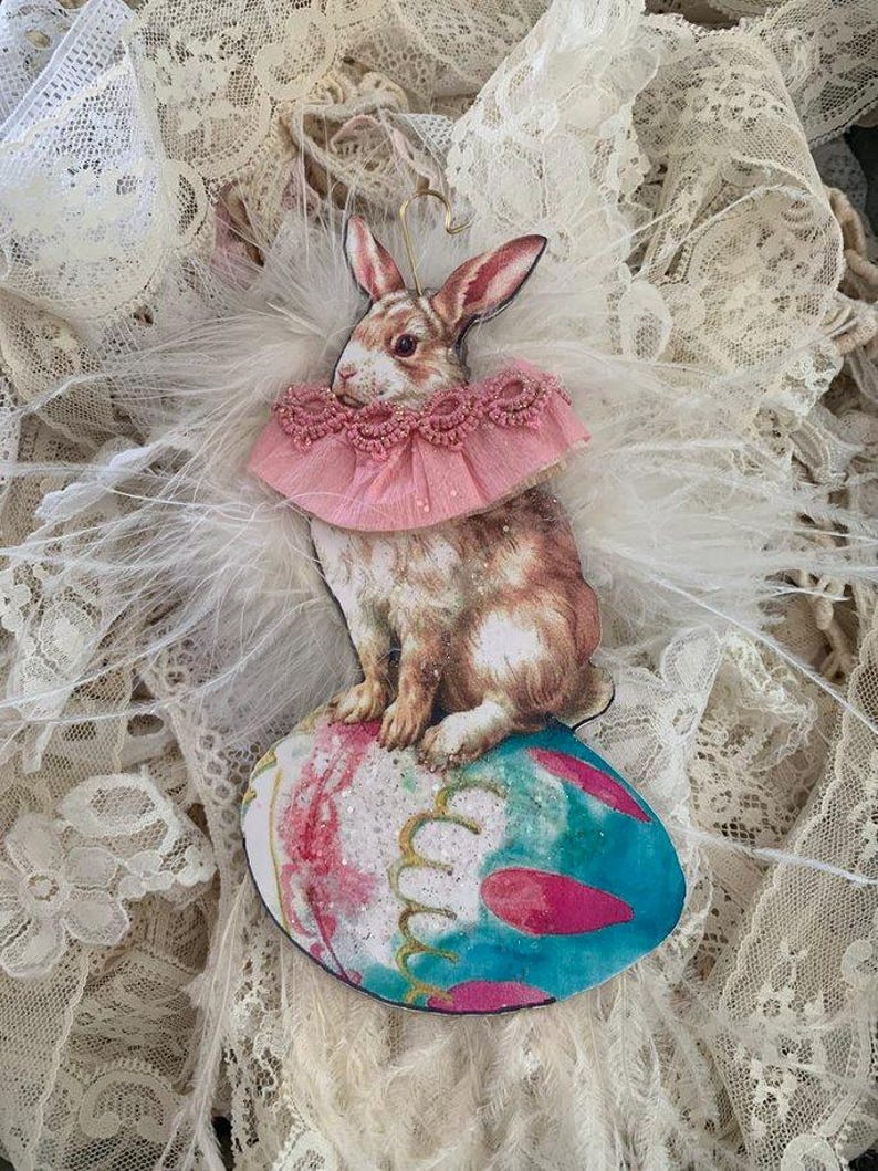 EASTER White Rabbit*crepe Paper Collar*ostrich Feather Trim*wonderful ...