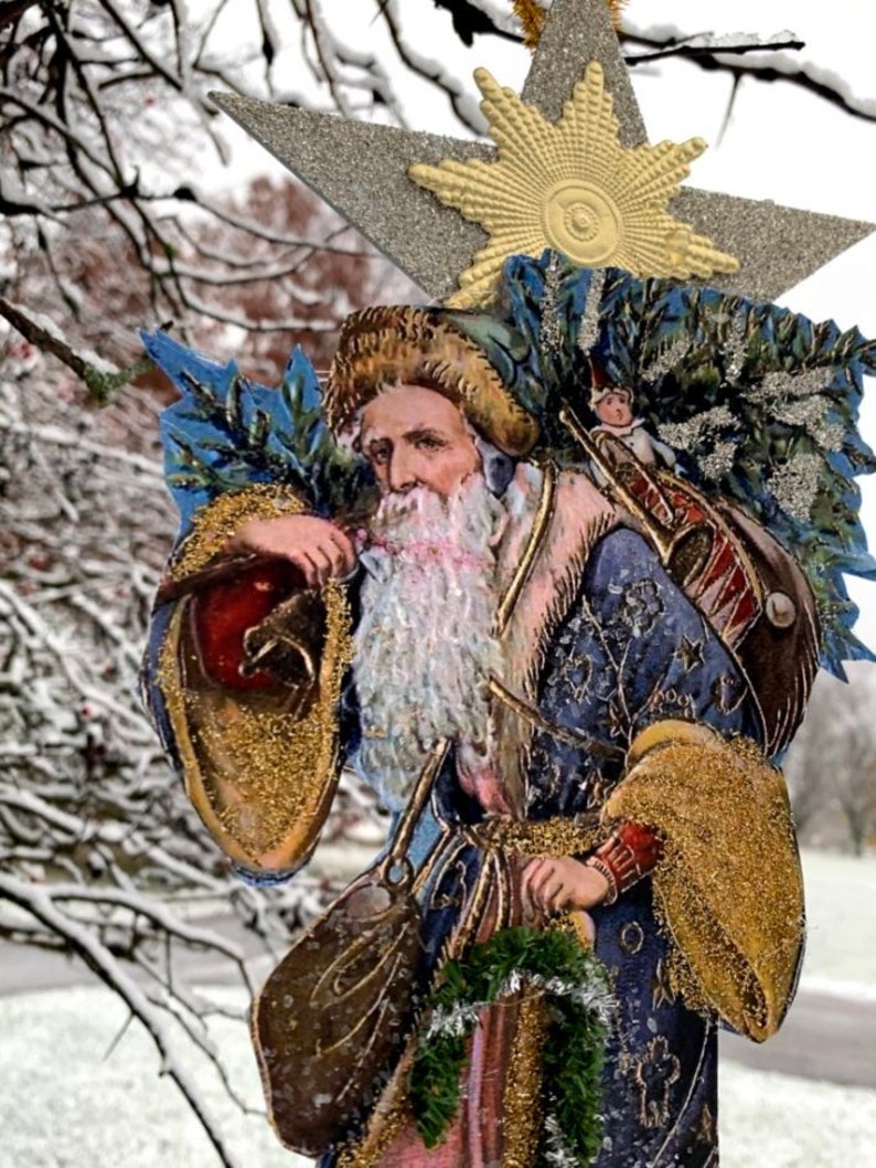 Dresden Victorian Die Cut Vintage Style Golden SANTA CLAUS Ornament ...