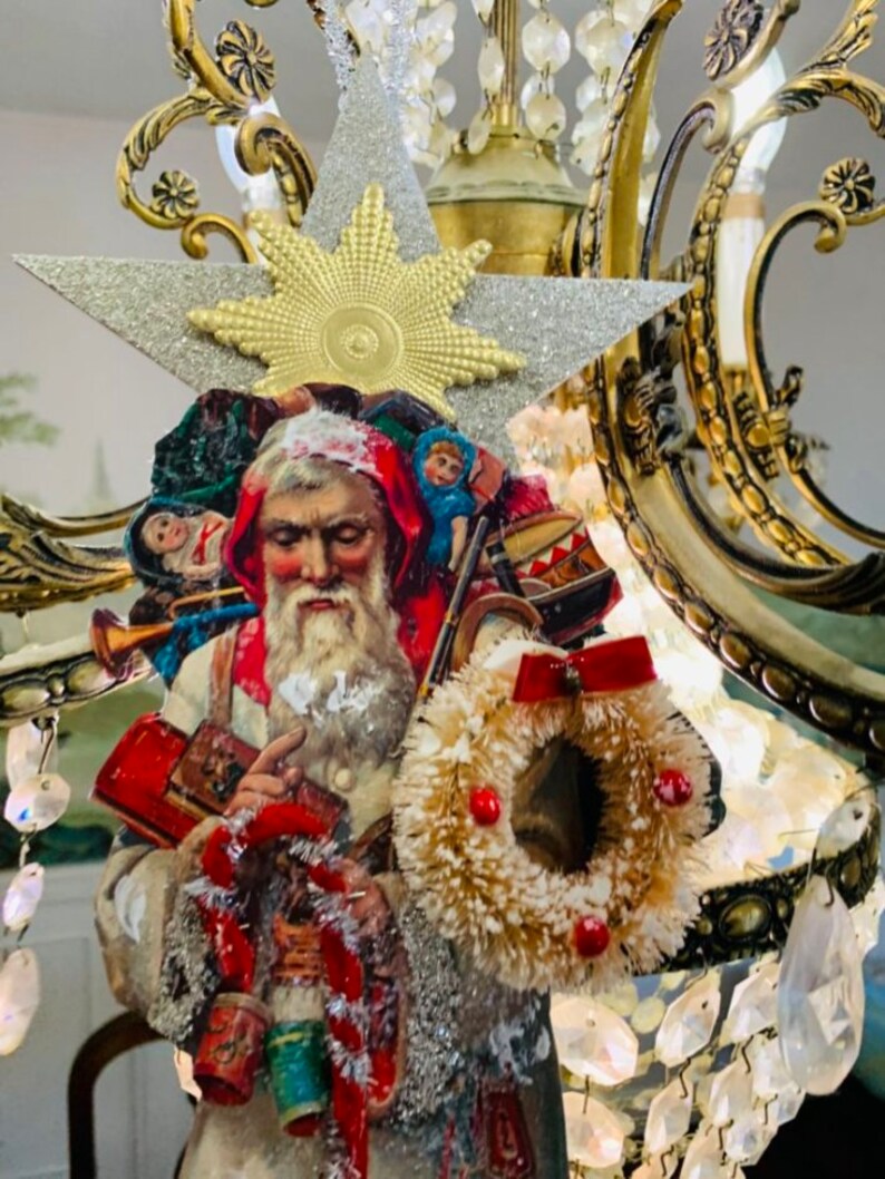 Santa Claus*dresden*victorian Style*vintage Bottle Brush Wreath*german ...
