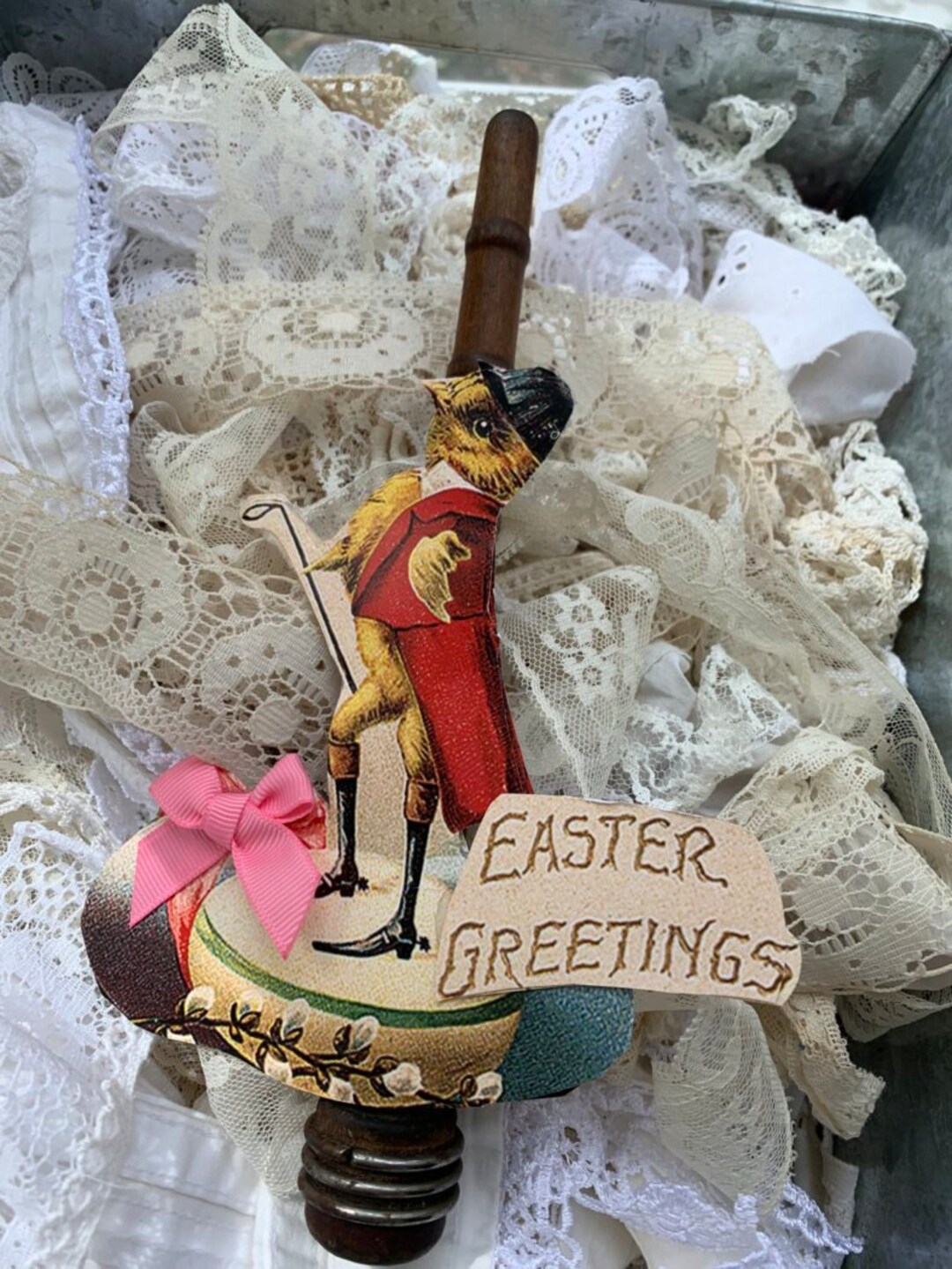 SALE EASTER Chick on a Vintage Industrial Wood Spool*collectible*easter ...