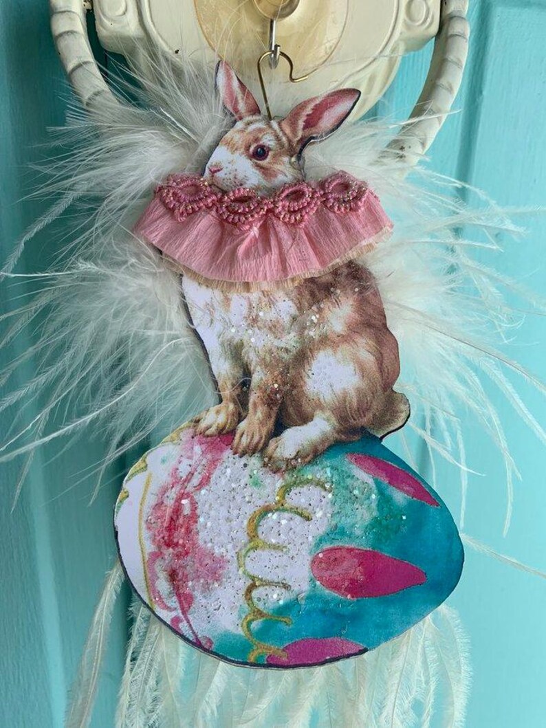 EASTER White Rabbit*crepe Paper Collar*ostrich Feather Trim*wonderful ...