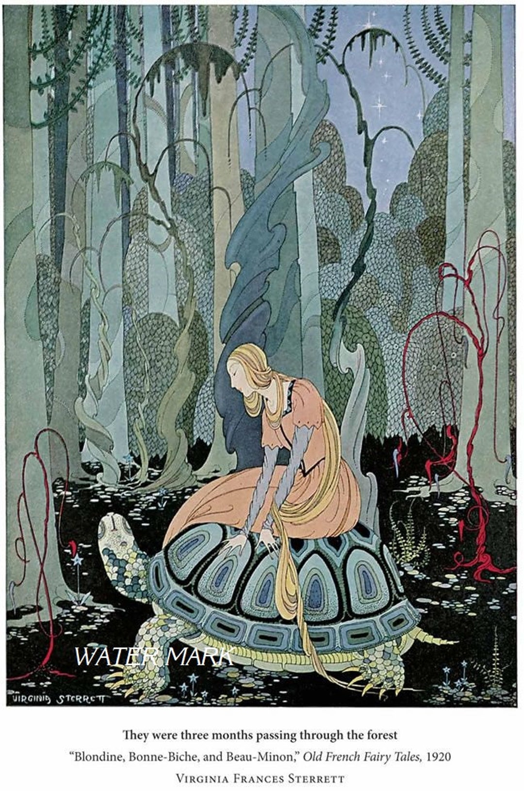 FRENCH FAIRY TALE Maiden and Turtle*amazing Graphics *quilt Art Fabric ...