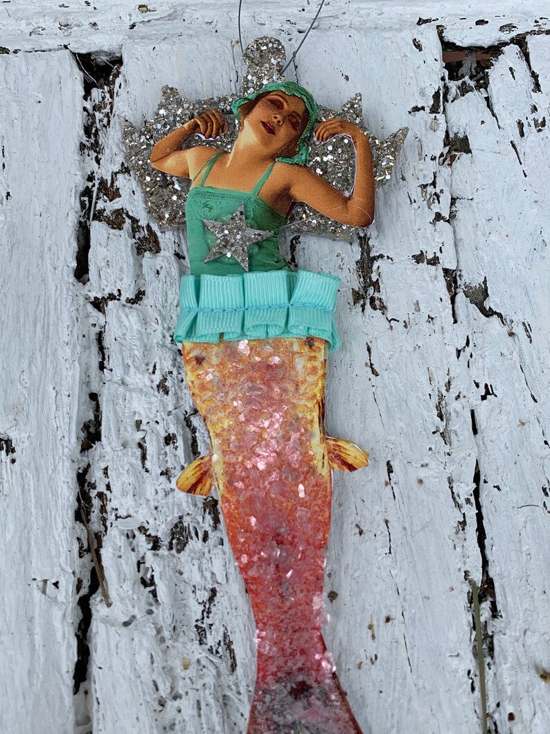Mermaid Dazzling Ornament*hand Cut in Two Layers*hand Glittered With ...