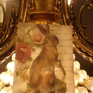 Cards.rabbit and Antique Roses French Script Postcards. Hand Glittered ...