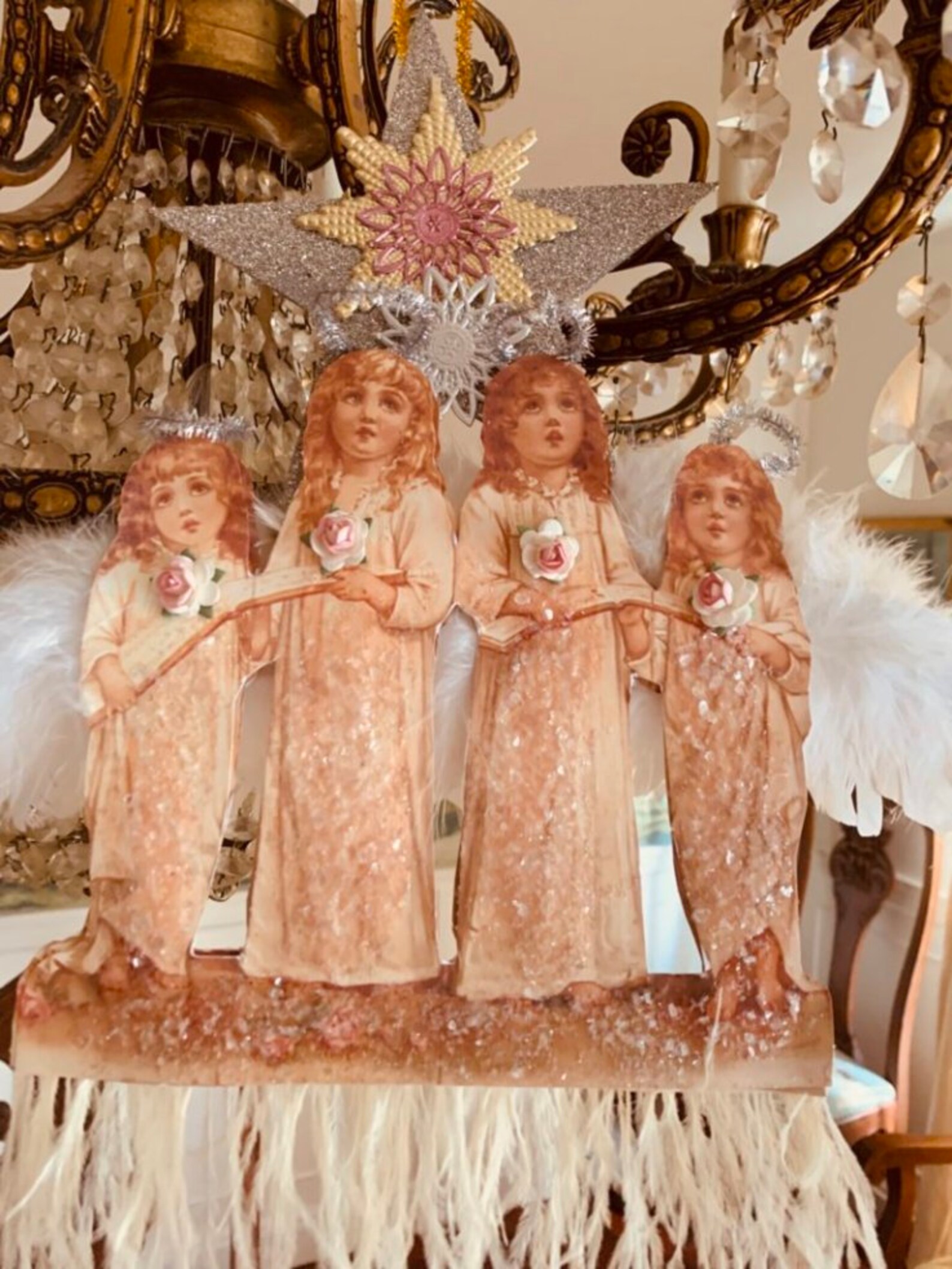 DRESDEN Victorian Handmade Angel Choir*4 Angels*german Glitter and Mica ...