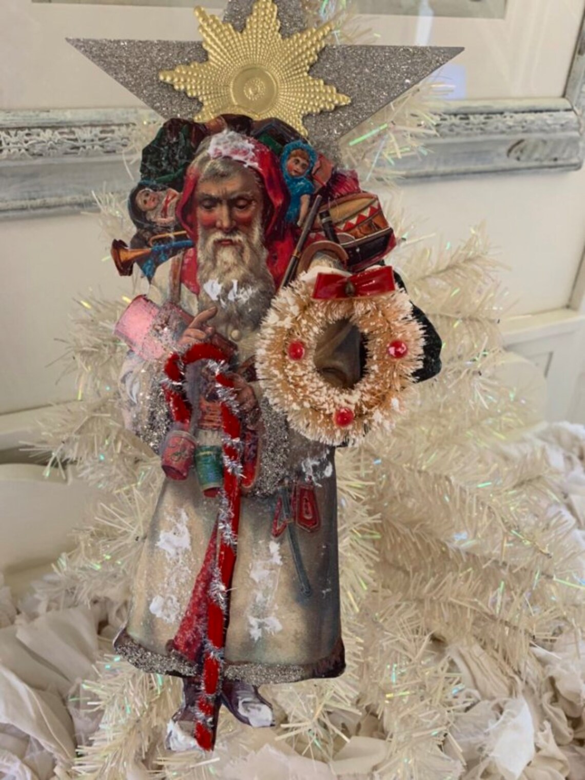 Santa Claus*dresden*victorian Style*vintage Bottle Brush Wreath*german ...