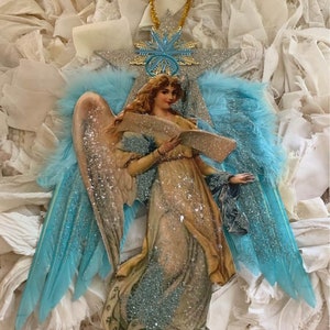 Light Dresden Angel ORNAMENT With the Seafoam Wings*german Glitter ...