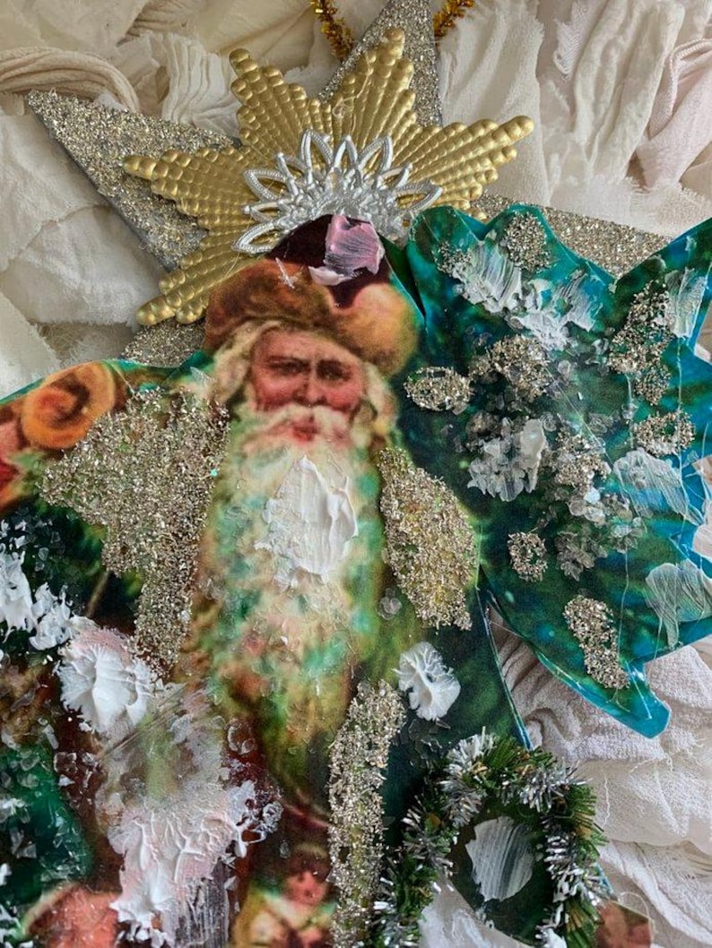 Dresden Victorian Die Cut Vintage Style GREEN Cloaked Santa Claus ...