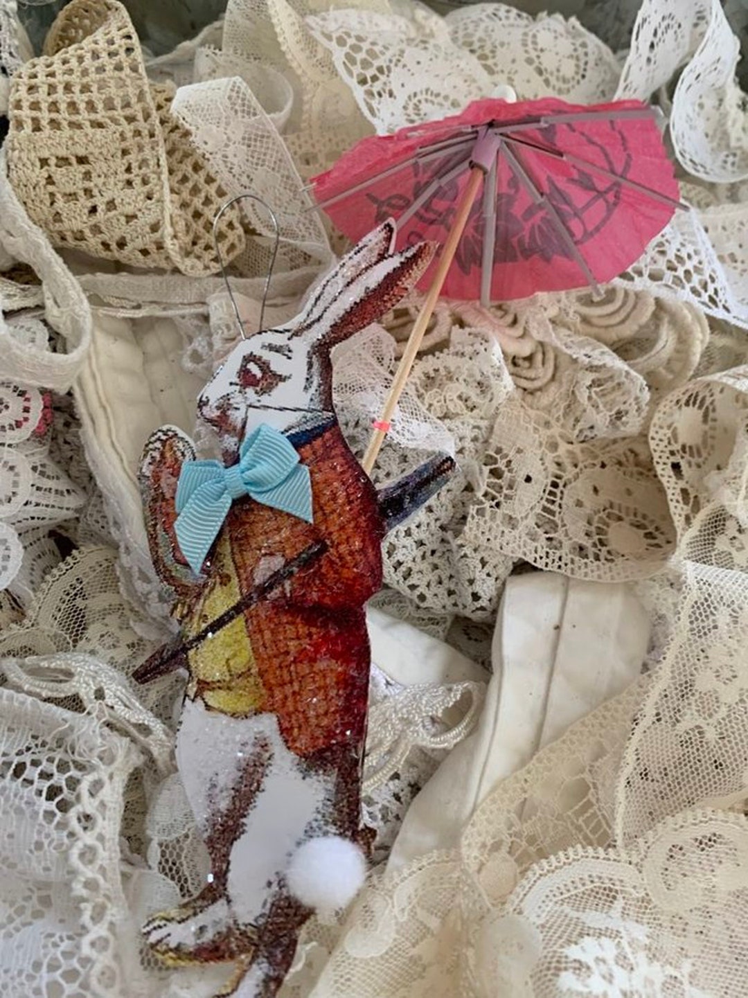 WHITE RABBIT From Alice in Wonderland Ornament*drink Me*hand Cut in Two ...