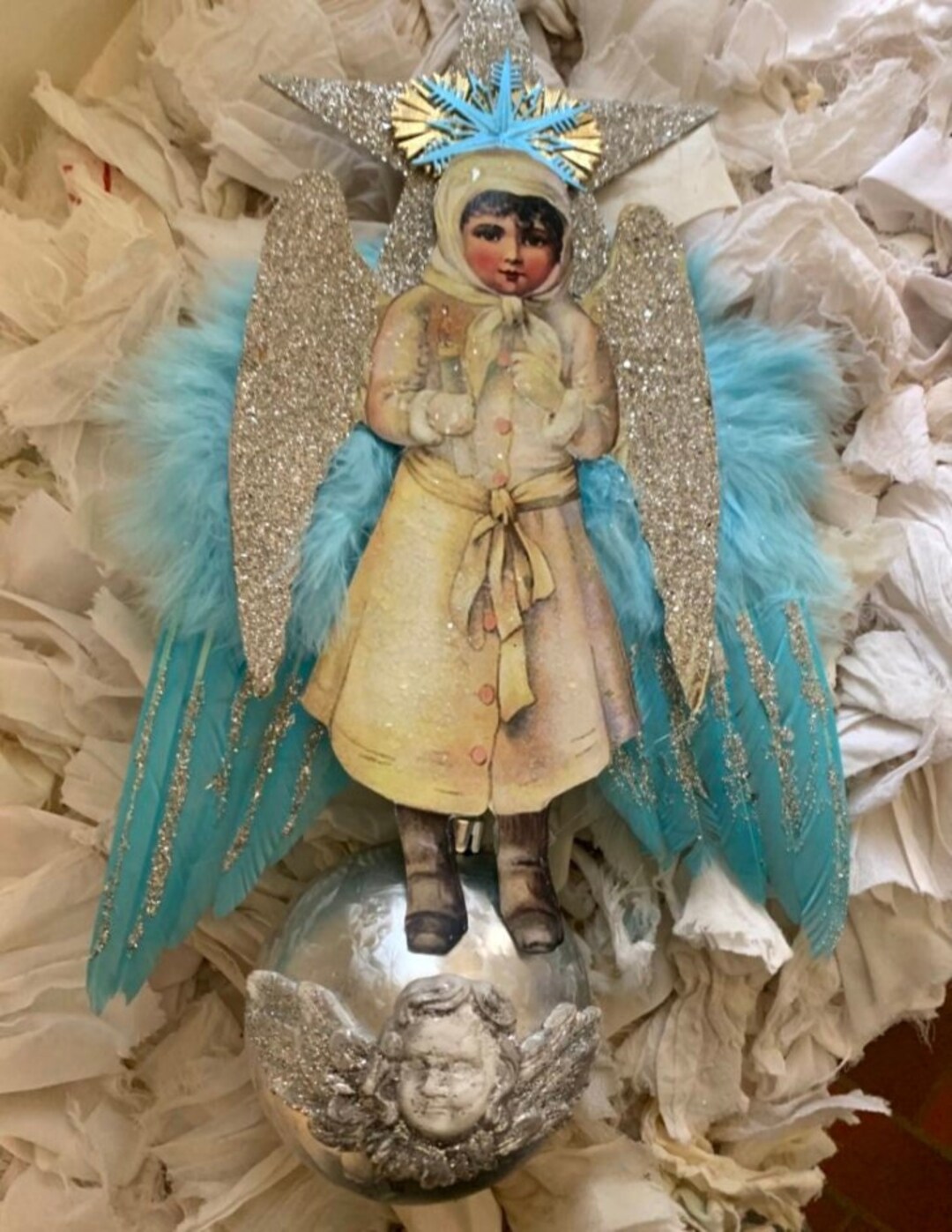 Sale*angel Snow*victorian Styling*handmade*cut Two Layers by Hand*aqua ...