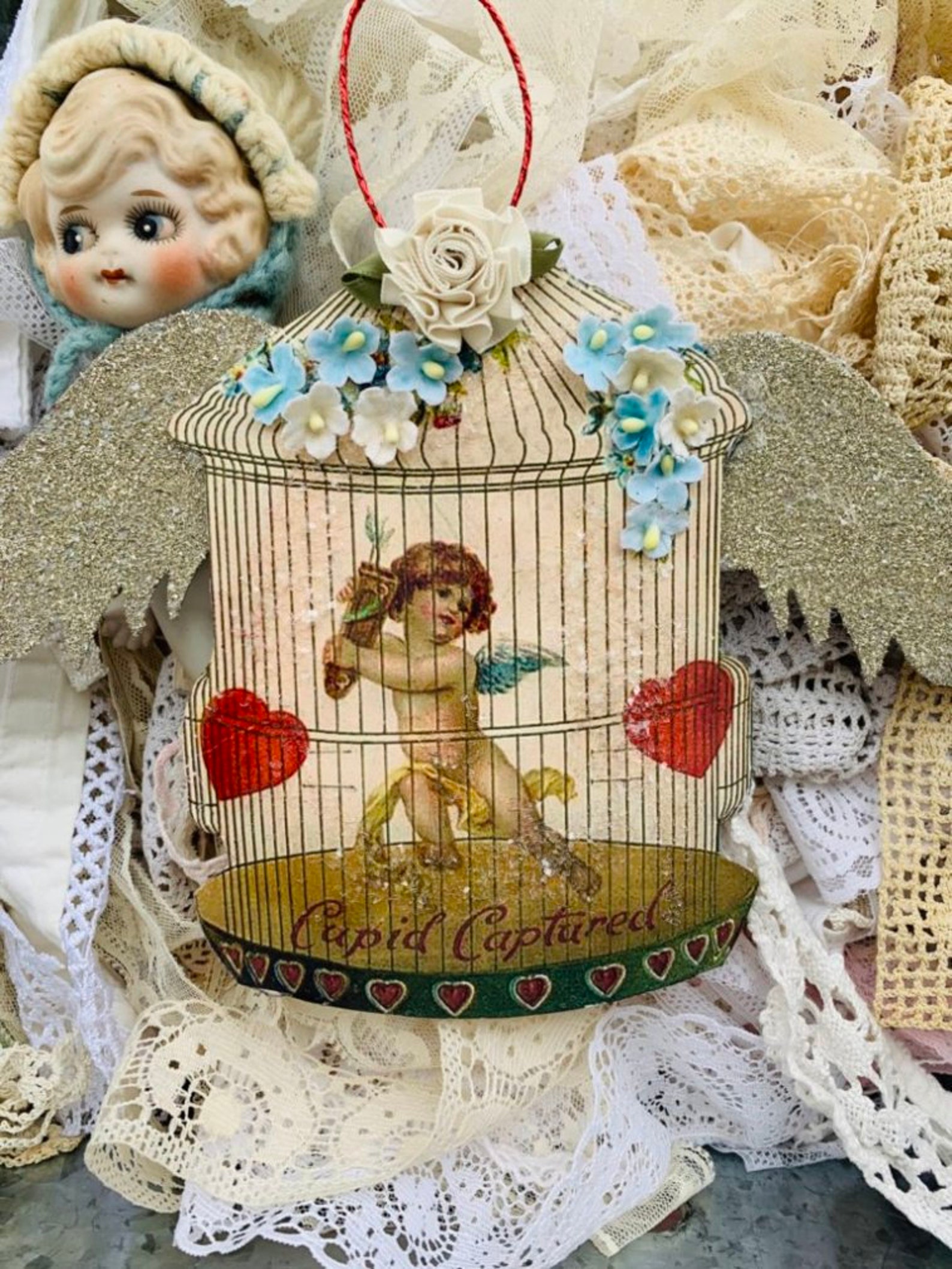 Valentine Ornamentcaptured Cupid in a Gilded Cagevictorian - Etsy