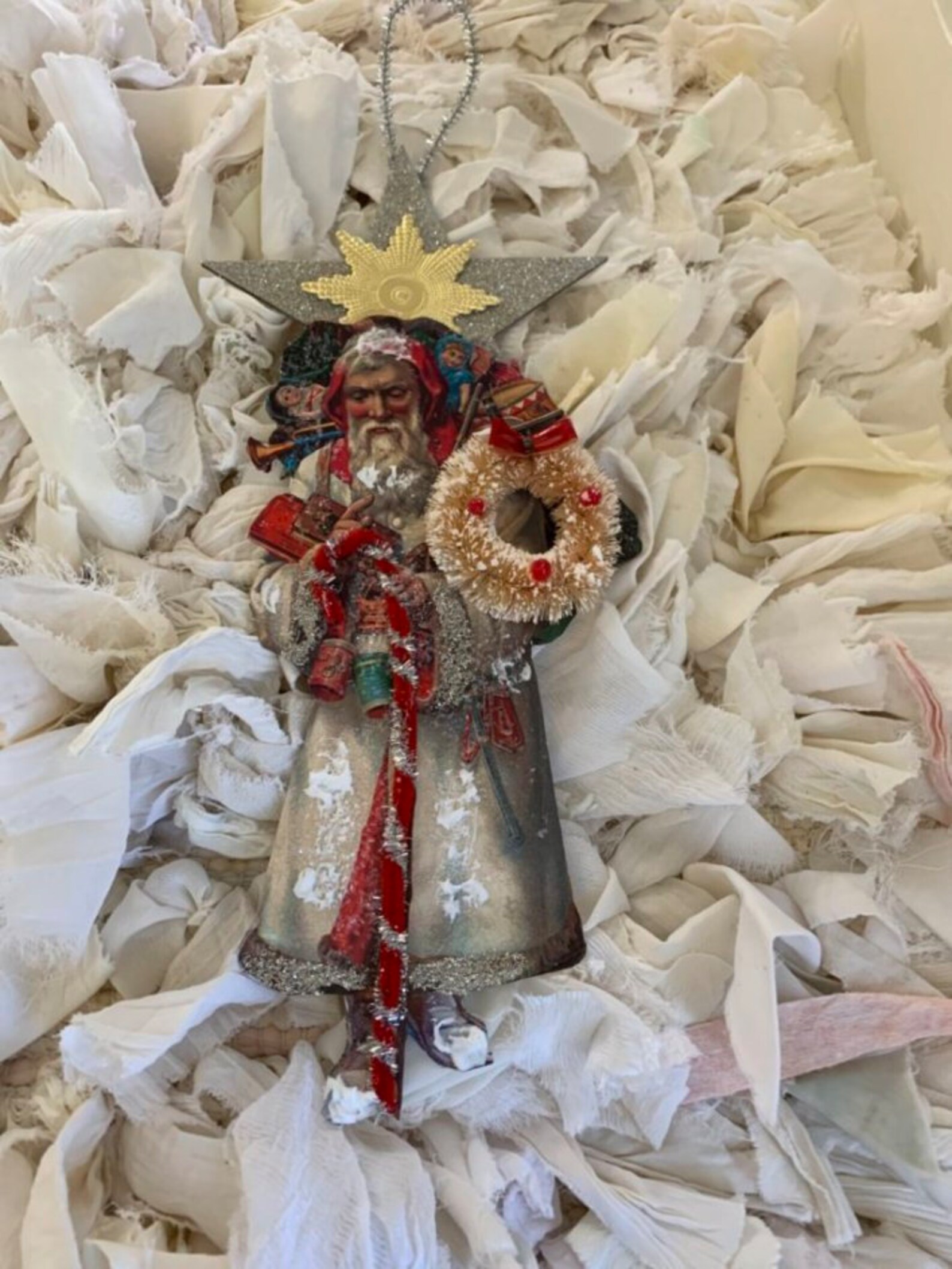 Santa Claus*dresden*victorian Style*vintage Bottle Brush Wreath*german ...