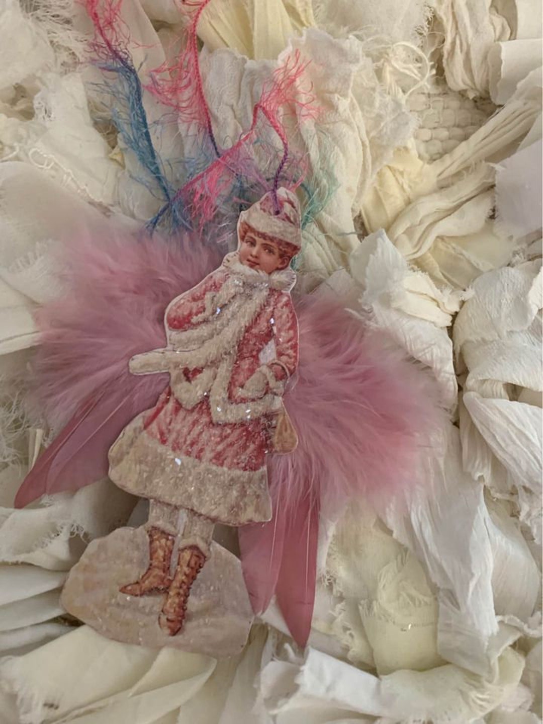 VICTORIAN Pink Angel Girl* Rosey Pink Feathered Wings*you Will Receive ...