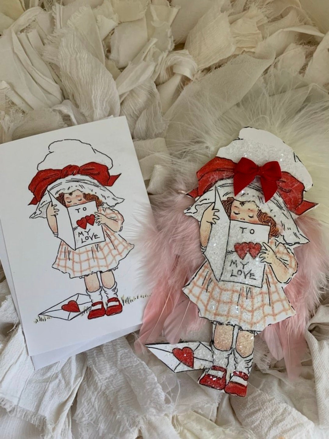 VALENTINE Valerie the Angel With the Real Pink Feathered Wings Ornament ...