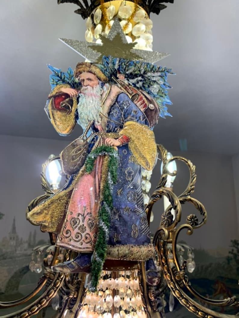 Dresden Victorian Die Cut Vintage Style Golden SANTA CLAUS Ornament ...