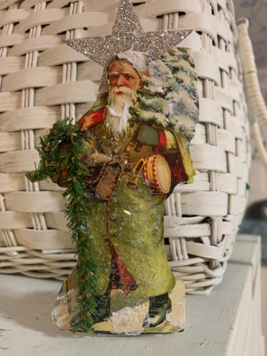 VICTORIAN Green Santa Miniaturerecreated From Vintage Die Cut Into This ...