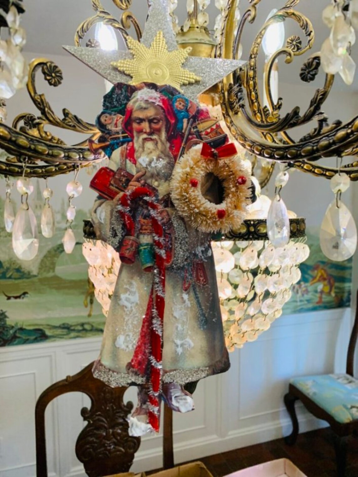 Santa Claus*dresden*victorian Style*vintage Bottle Brush Wreath*german ...