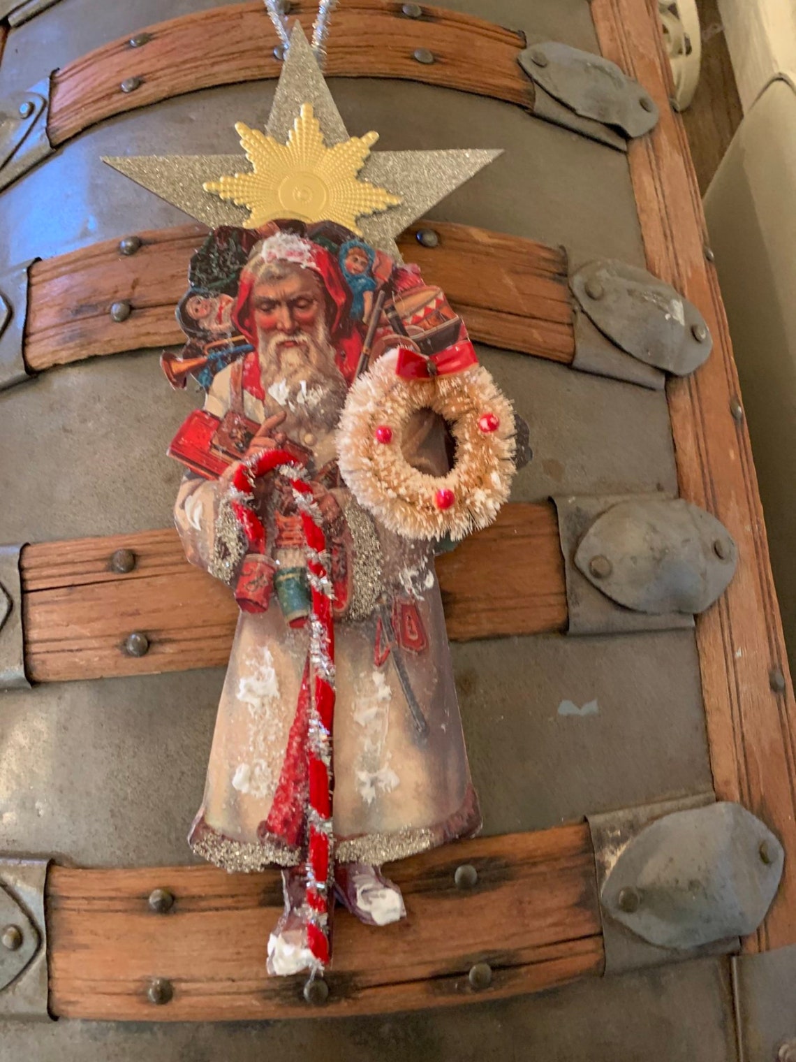 Santa Claus*dresden*victorian Style*vintage Bottle Brush Wreath*german ...