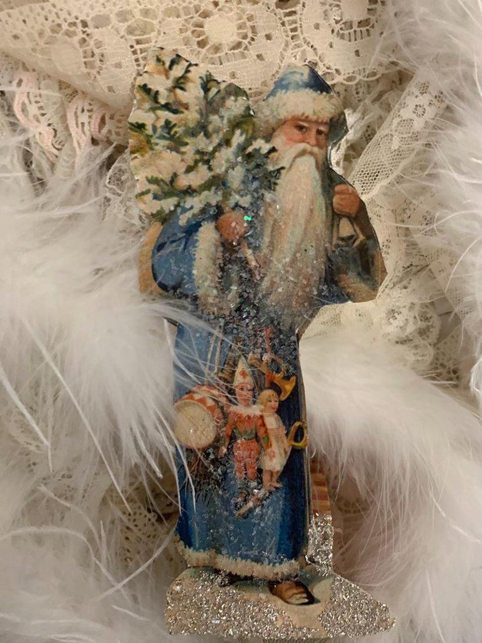 VICTORIAN Blue Santa *recreated From Vintage Die Cut Into This Shelf ...