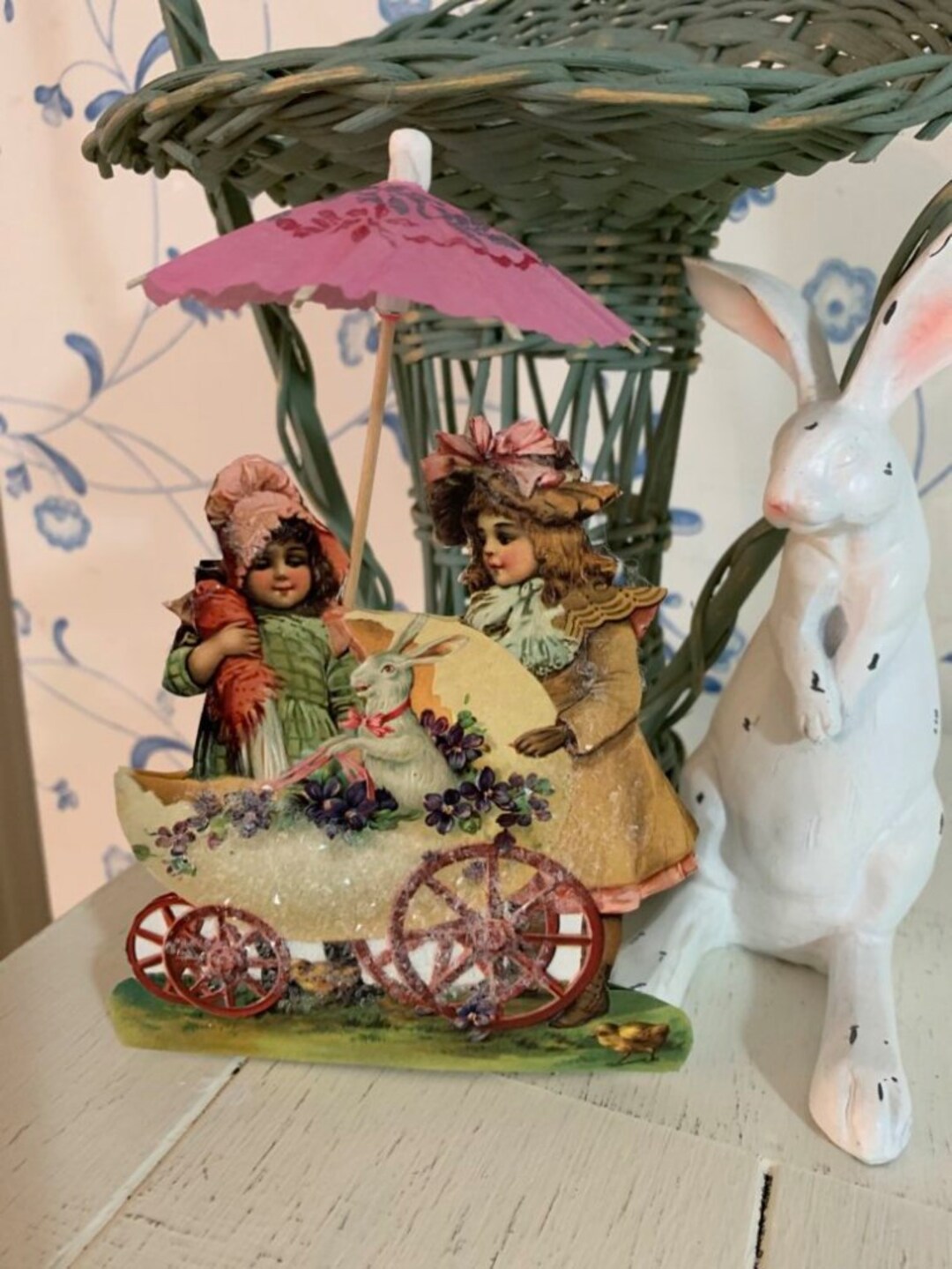 SISTERS *easter Egg Buggy*rabbit*shelf Sitter*german Glitter* New Item ...