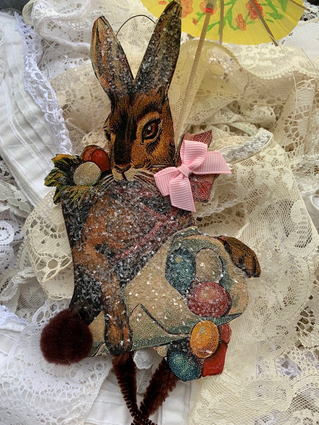 Easter Spring Rabbit Bump Chenille Ornament With Tussy Mussy Filled ...