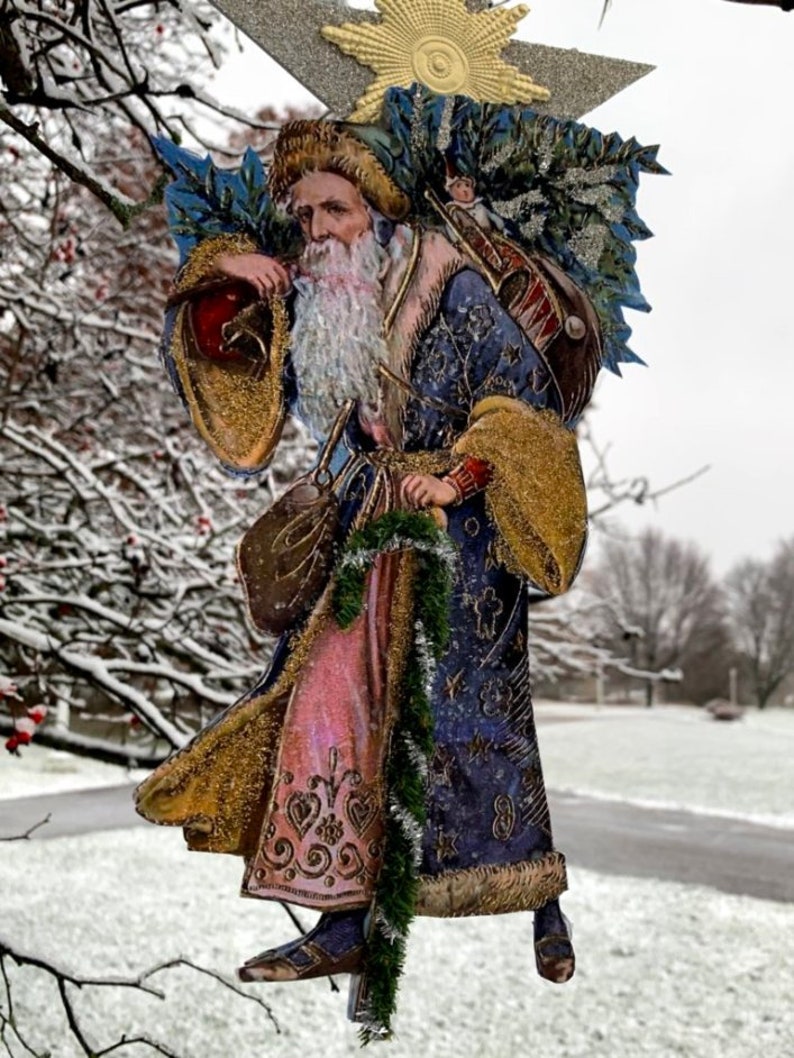 Dresden Victorian Die Cut Vintage Style Golden SANTA CLAUS Ornament ...