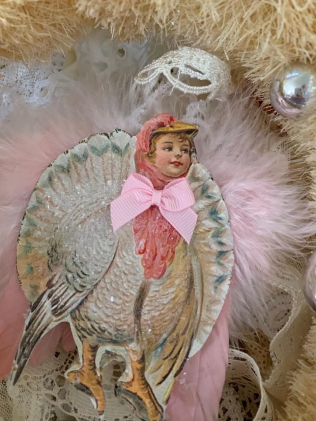 Thanks Giving Turkey Girl With Pink Feathered Wings*ornament*so Darling ...