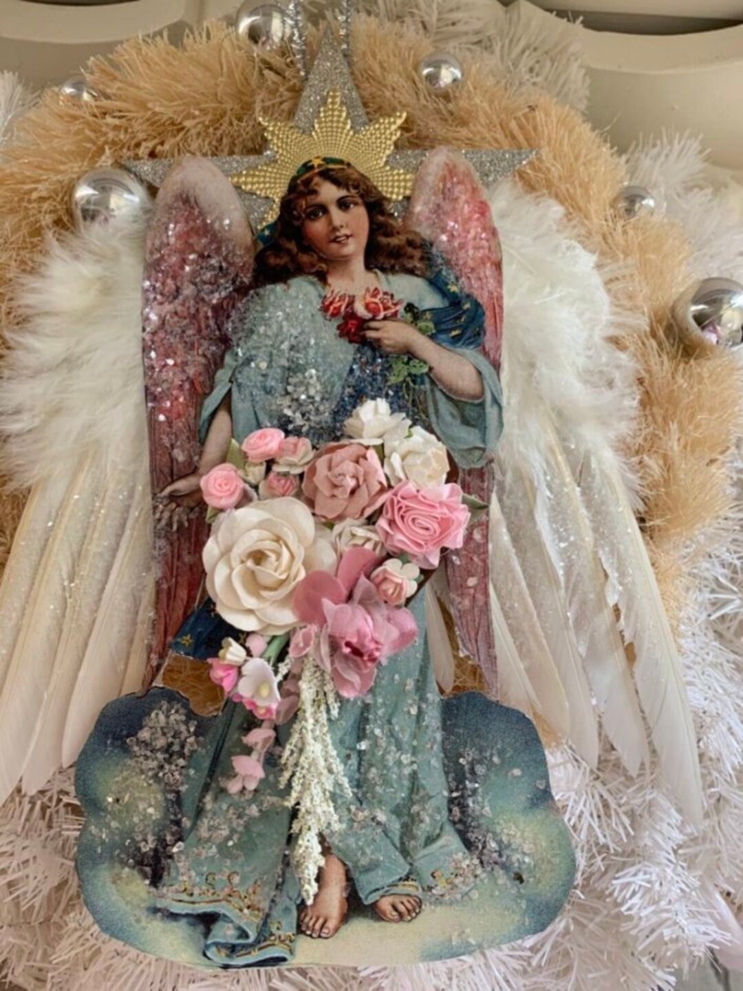 Dresden Angel Victorian*glory*heart Full of Millinery Flowers*hand Cut ...