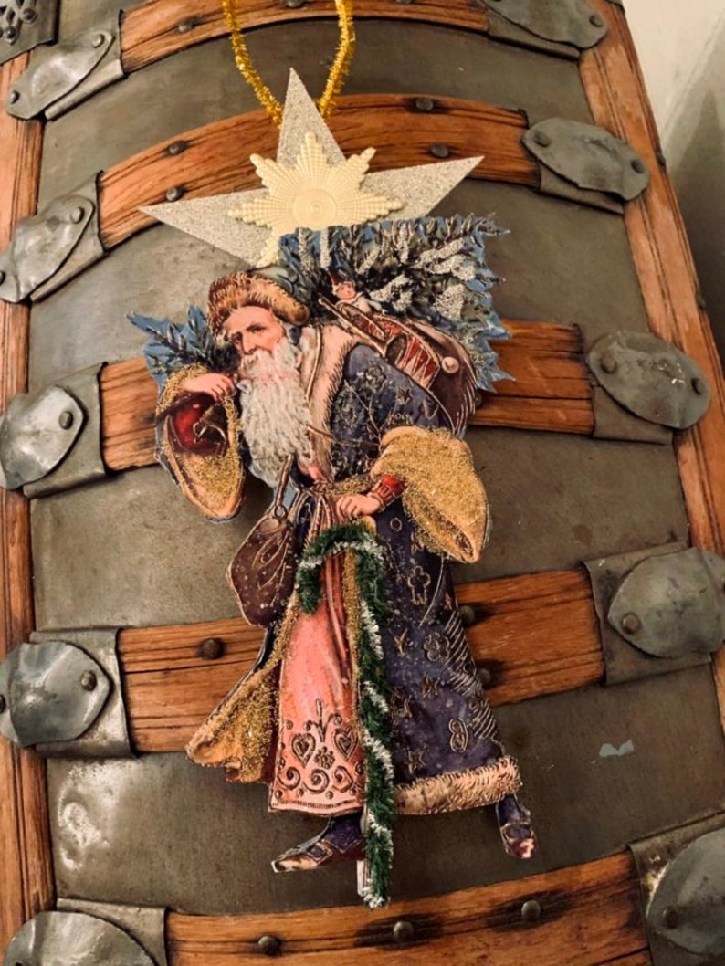 Dresden Victorian Die Cut Vintage Style Golden SANTA CLAUS Ornament ...