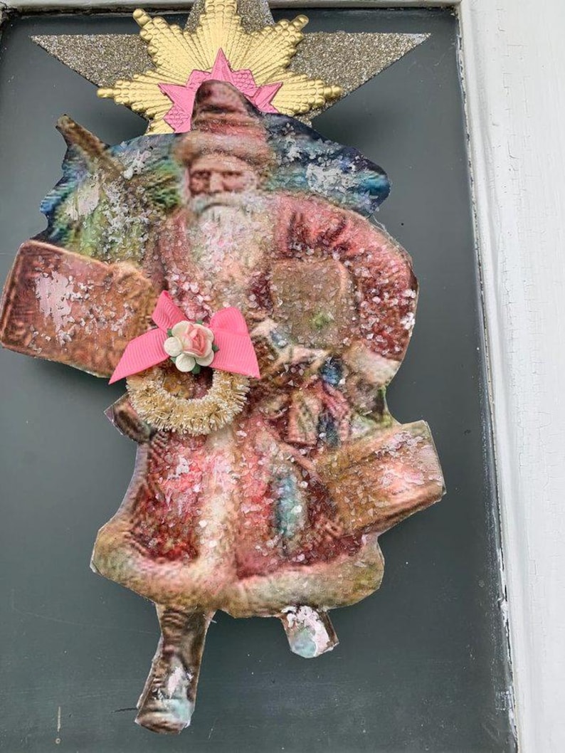 Dresden Victorian Die Cut Vintage Style Pink SANTA CLAUS Ornament ...