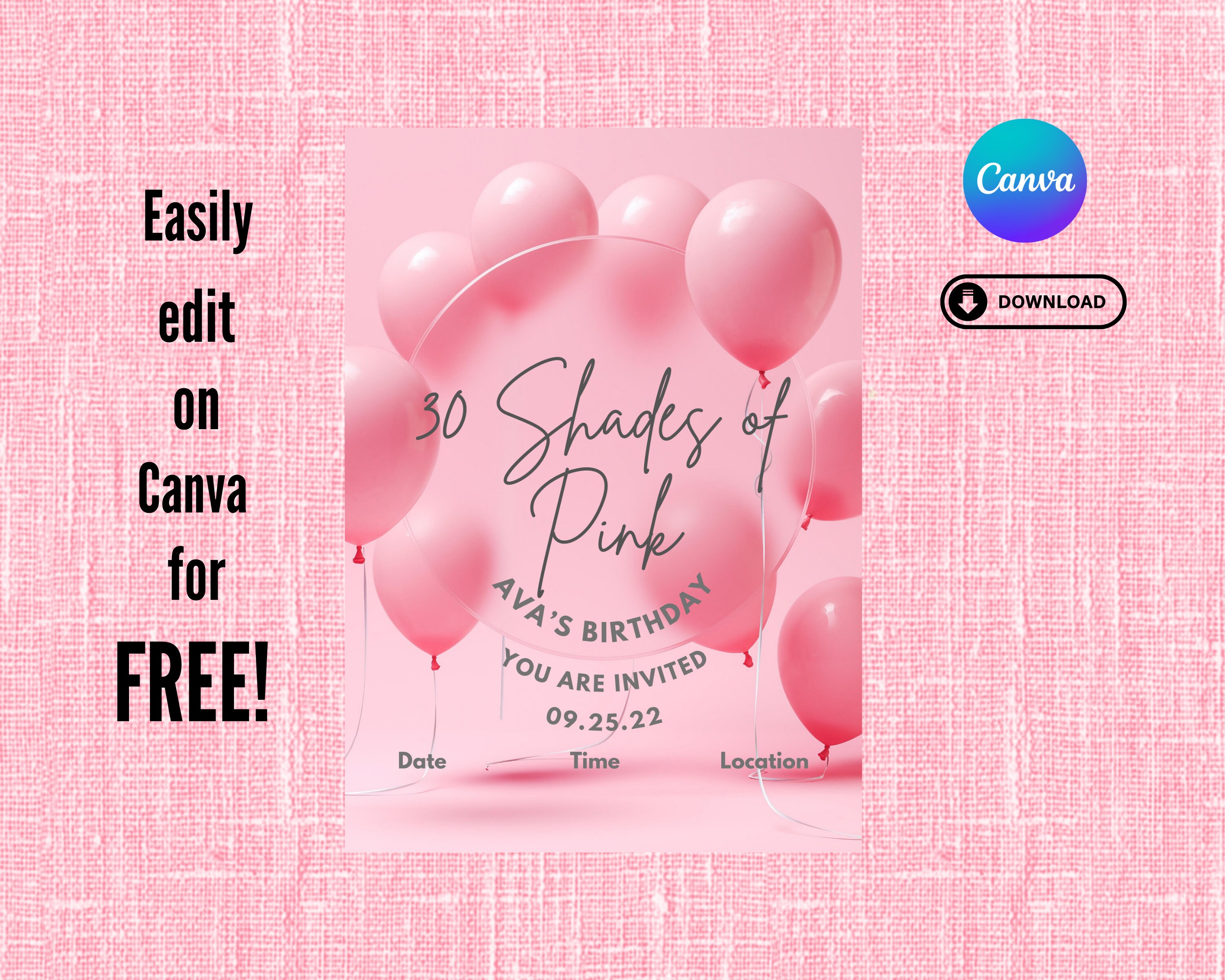 30 Shades of Pink Party Invitation - Etsy