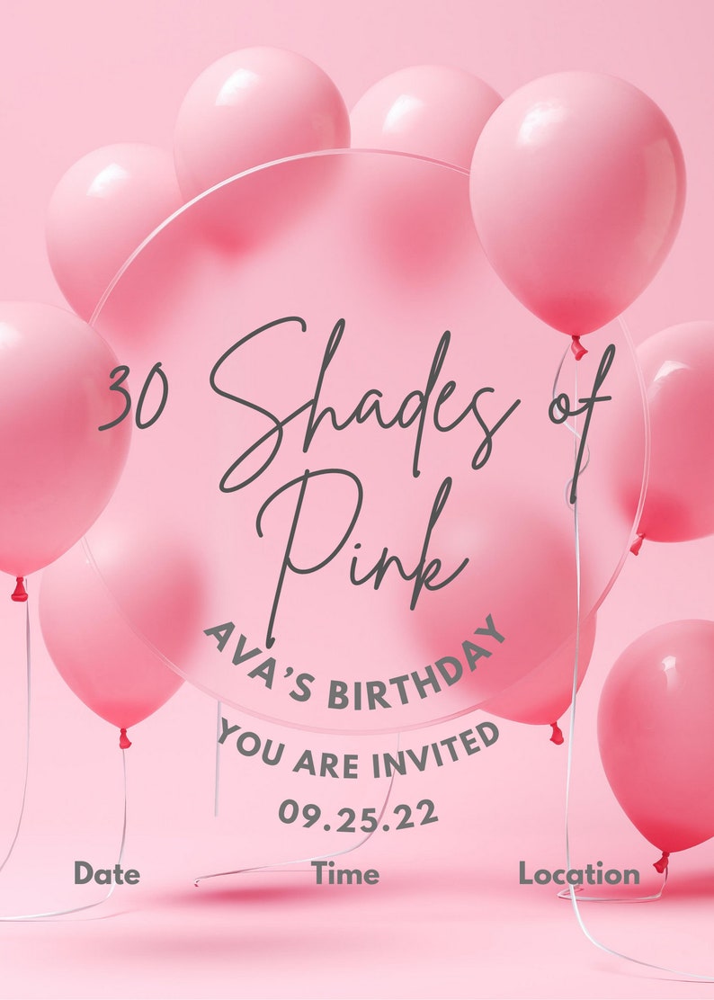 30 Shades of Pink Party Invitation - Etsy