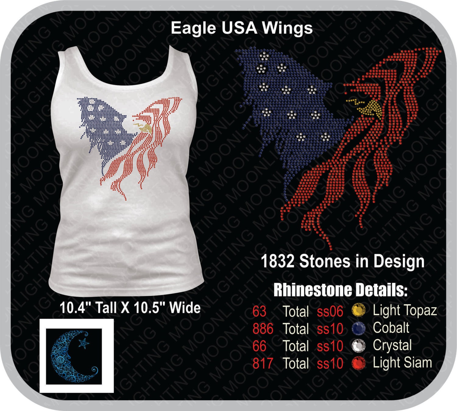 Eagle USA Flag Wings Bling Rhinestone Design Download - Etsy