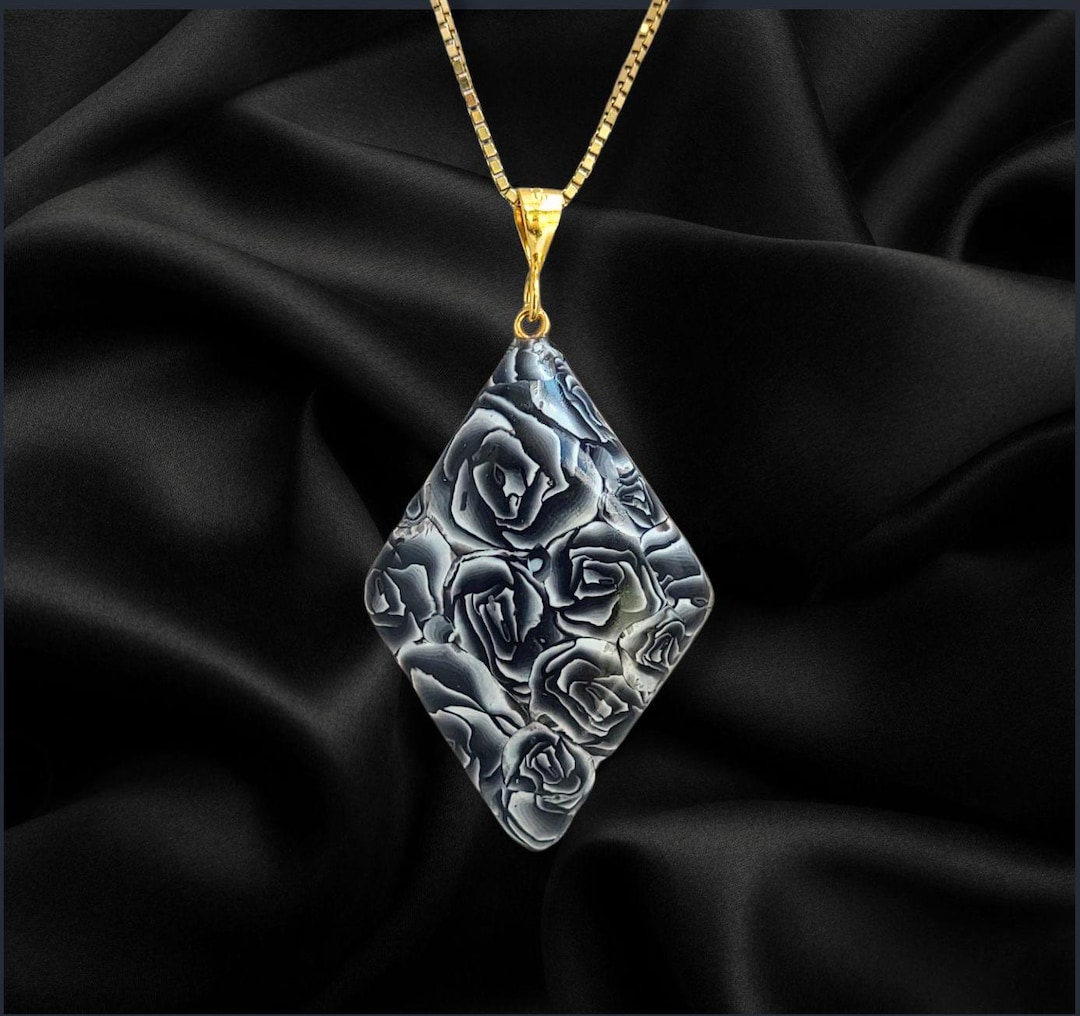 Black Rose Diamond Shaped Pendant Necklace - Etsy
