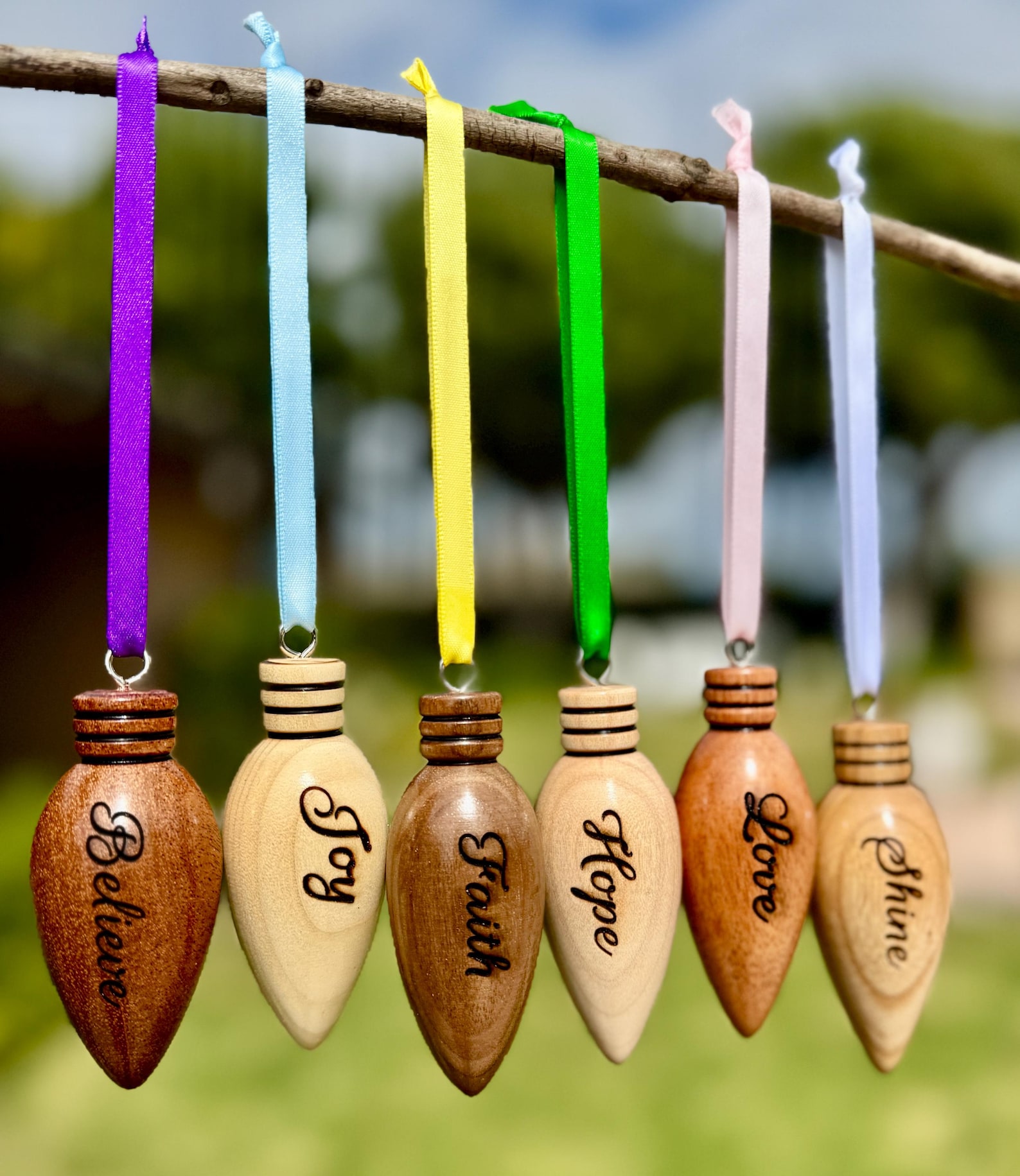 Hand Turned Solid Wood Retro Bulb Ornaments Free Engraving - Etsy