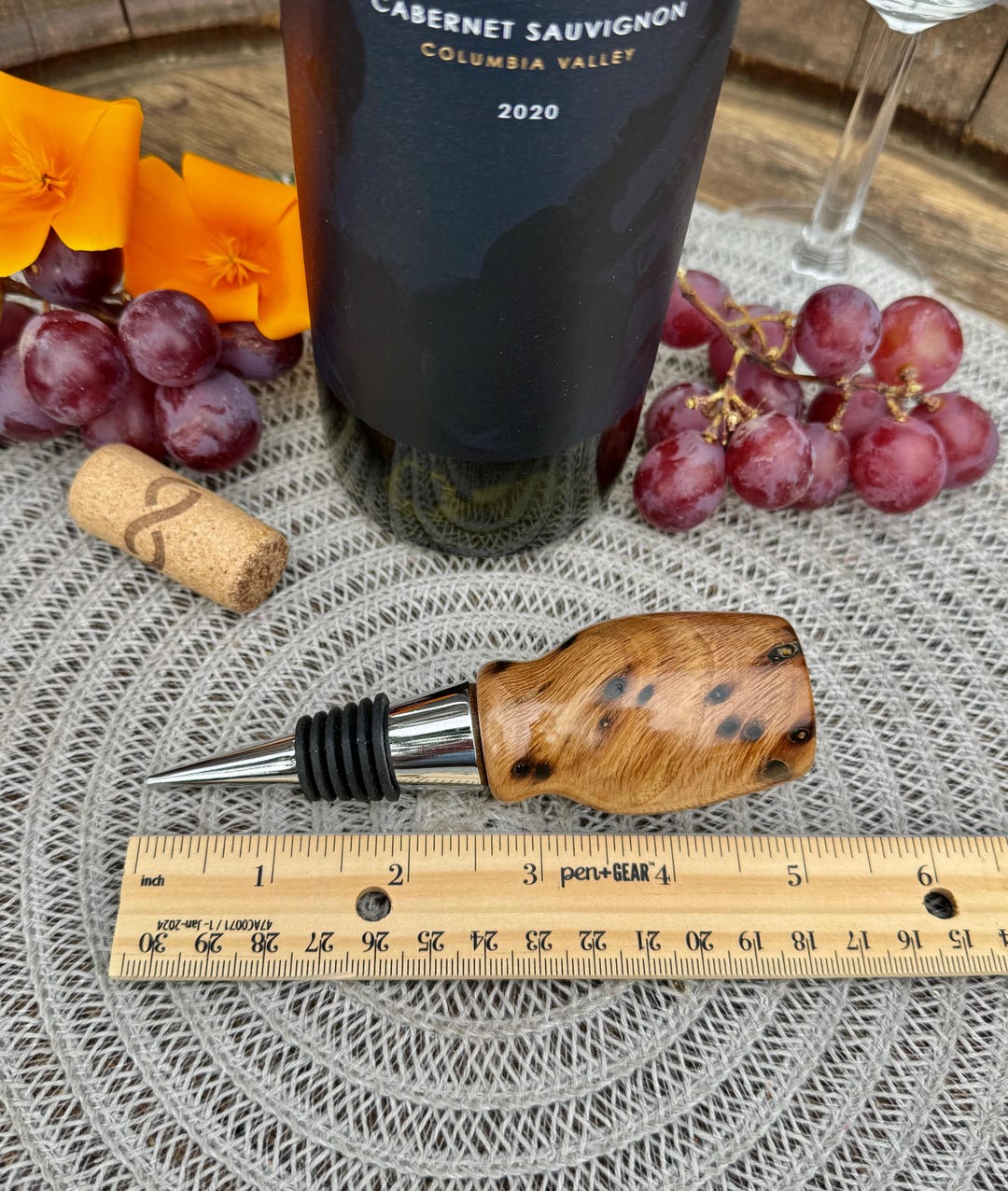 Unique Solid Oak Hand Turned Bottle Stopper Old Beetle Borer Holes Wine ...
