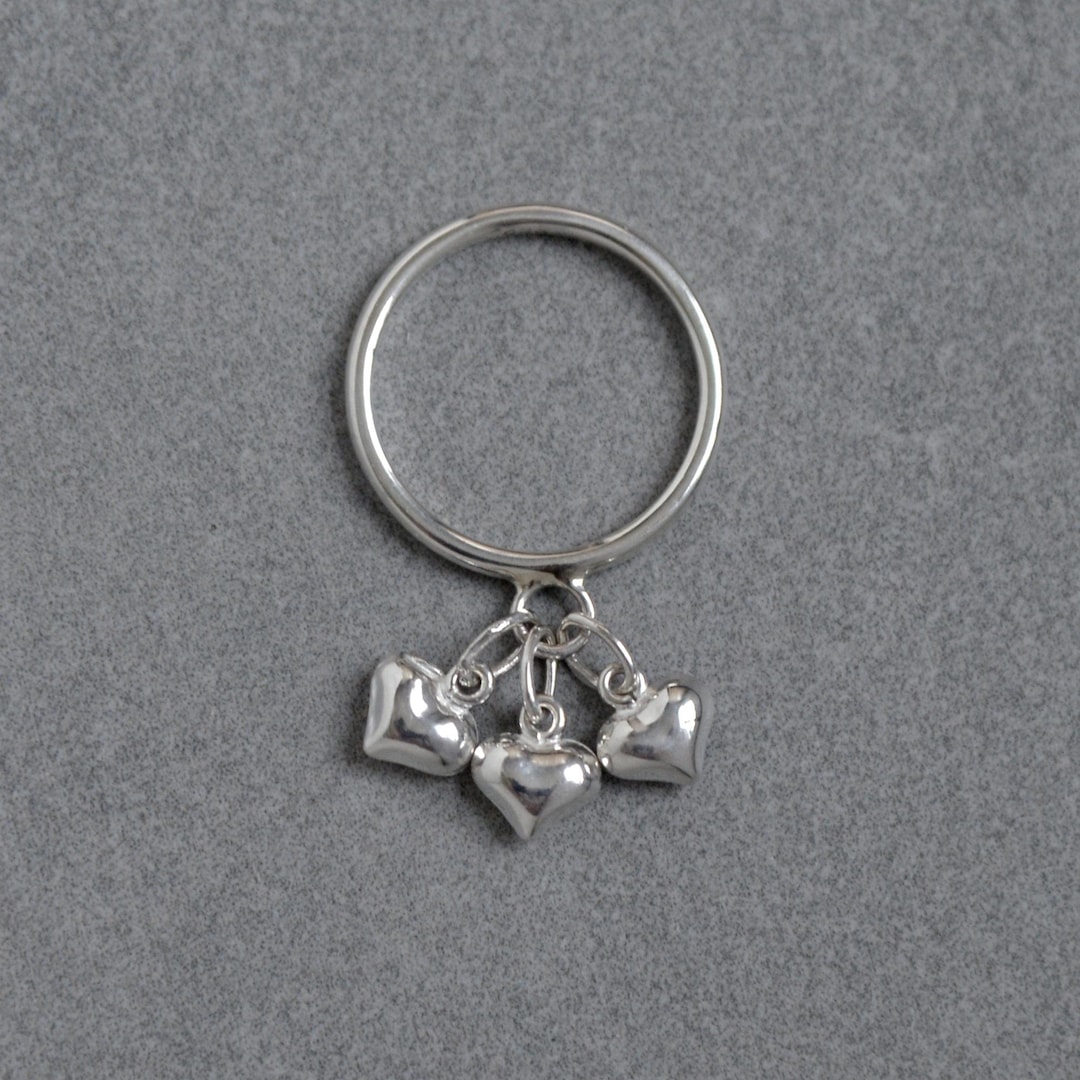 3 Hearts Charm Dangle Ring Sterling Silver: Romantic Love Promise ...