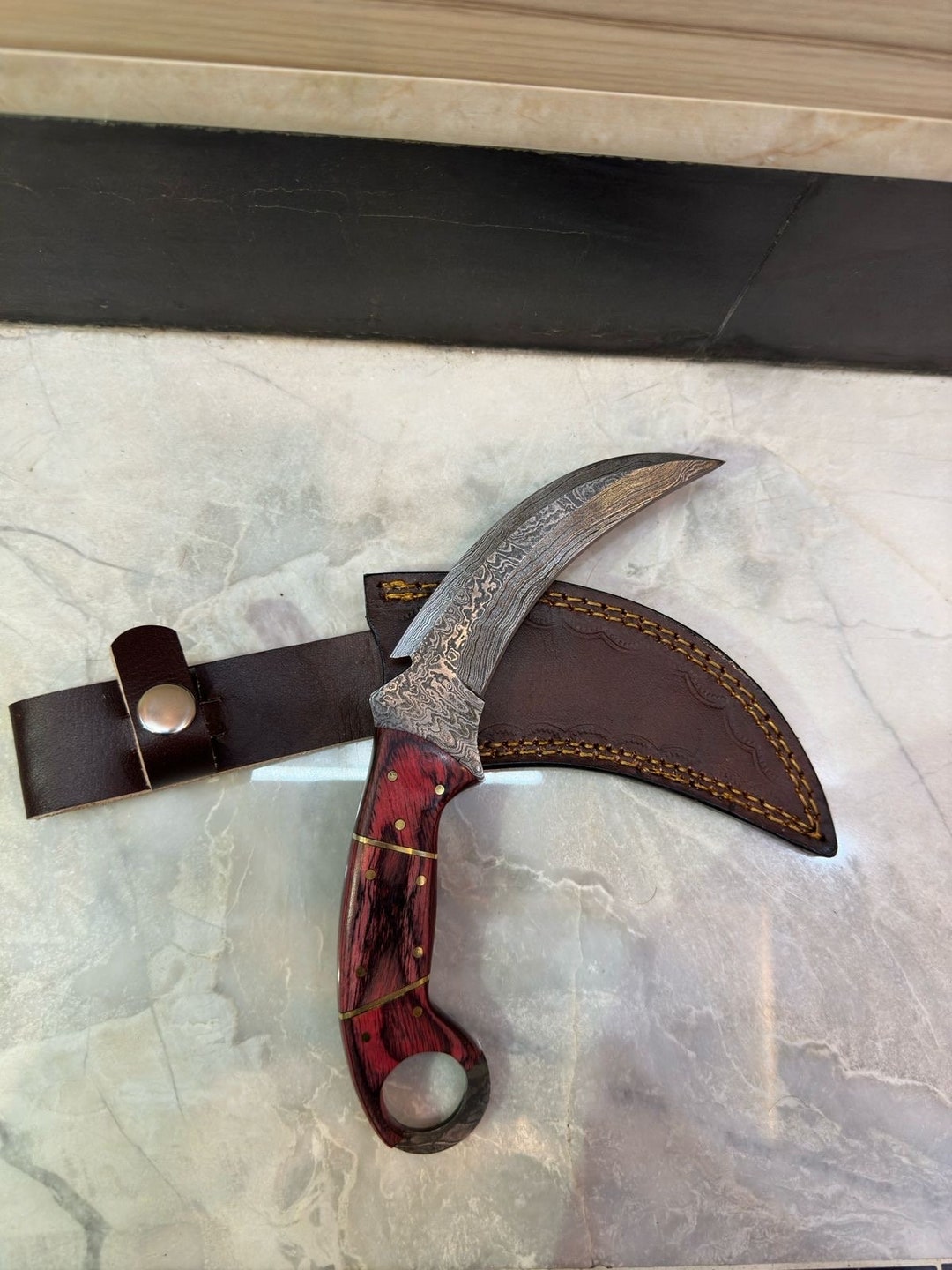 Handmade Fixed Blade Full Tang Damascus Steel Karambit Tool With ...