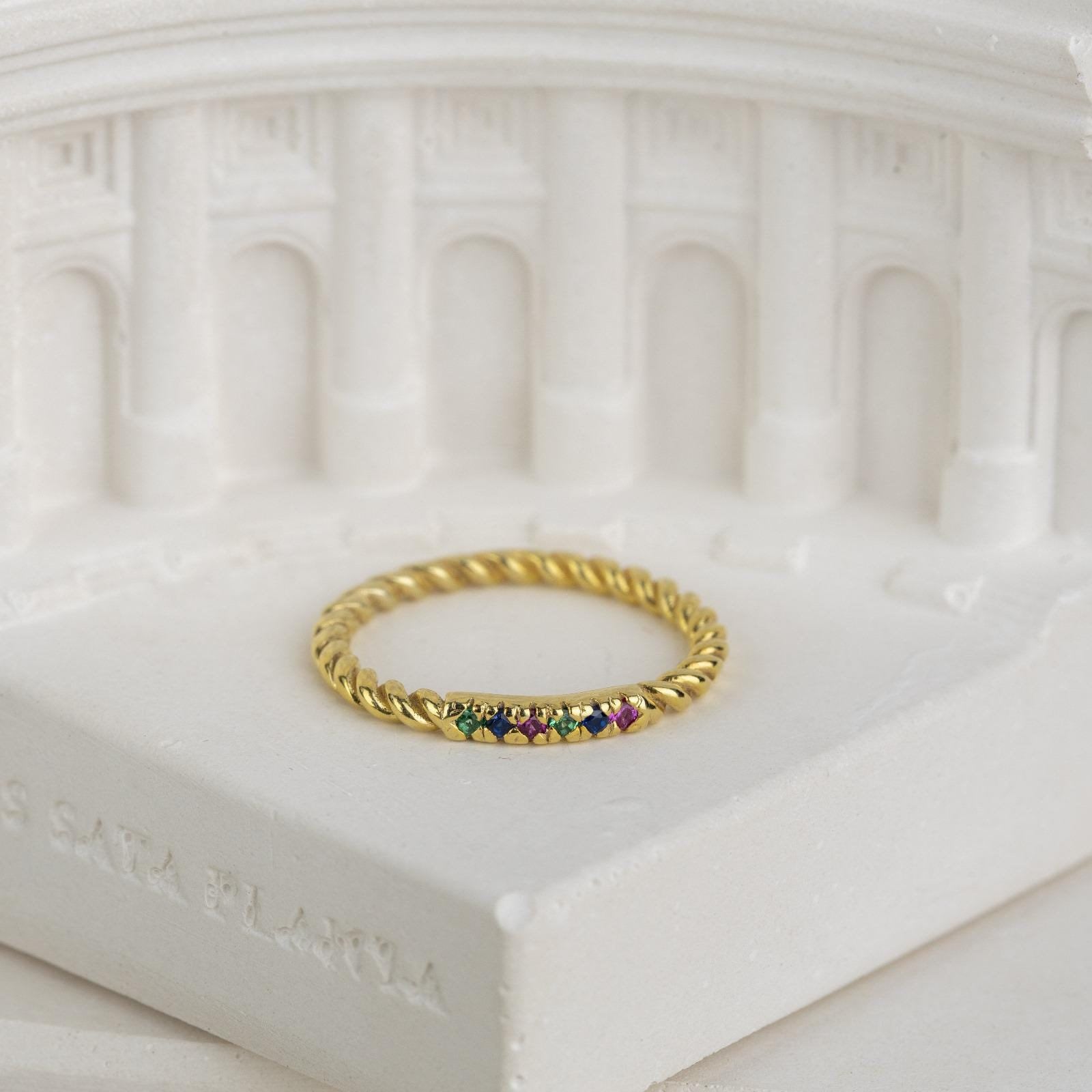 14K Gold Twisted Birthstone Ring Solid Gold Family Ring Birthstone Ring ...