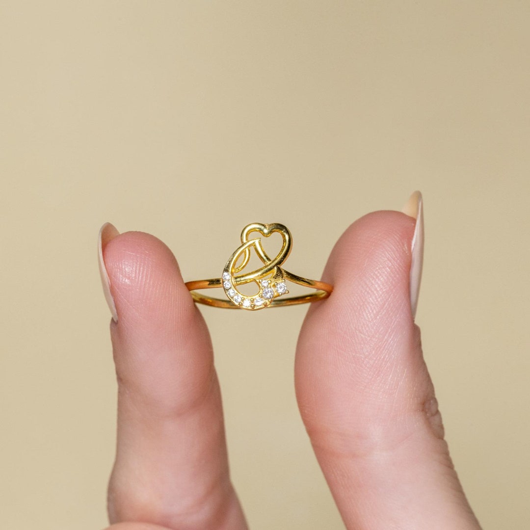 14K Gold Double Heart Wedding Ring Solid Gold Anniversary Ring Dainty ...